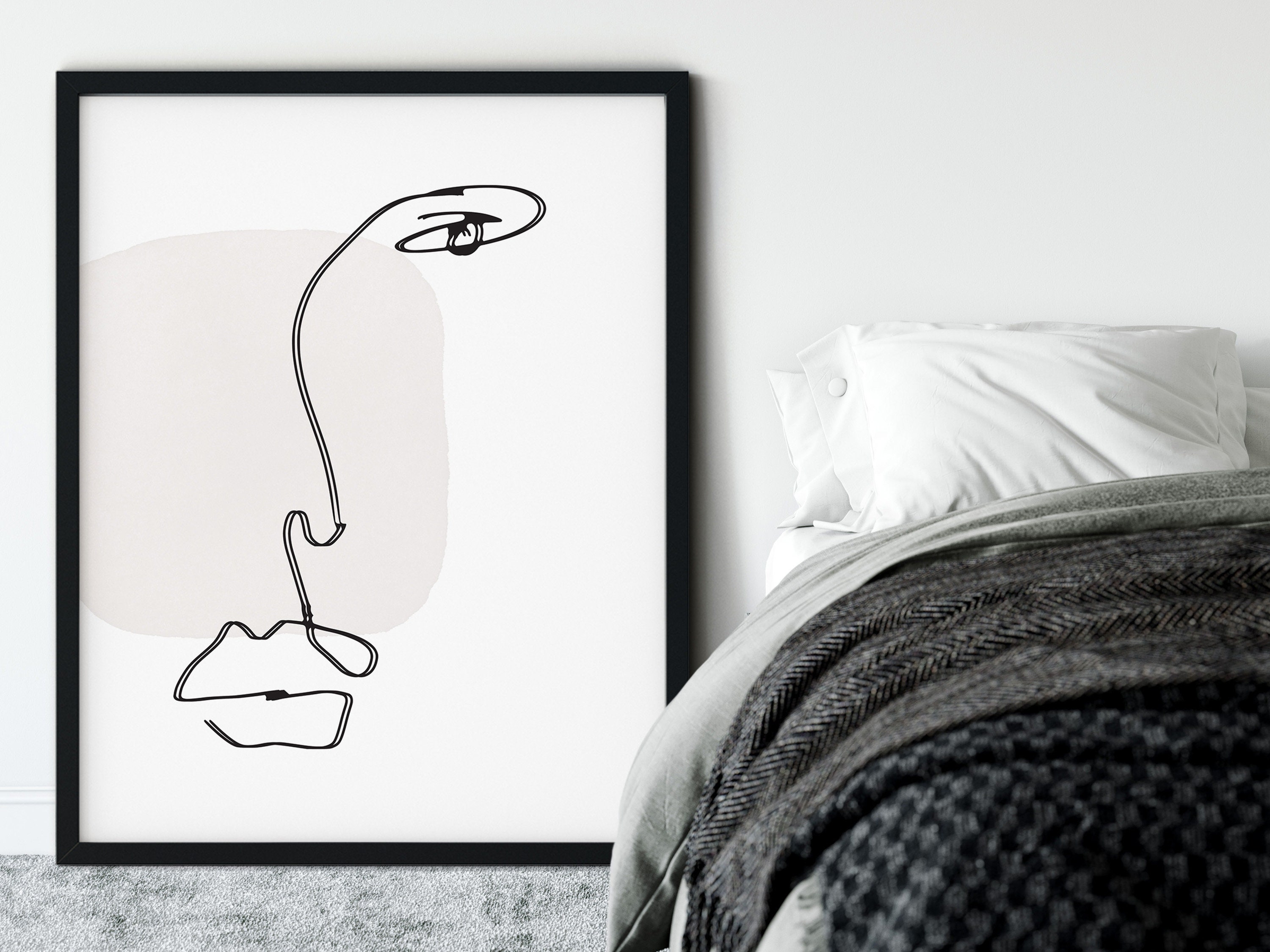 Abstract Female Face Print Printable One Line Drawing Minimalist