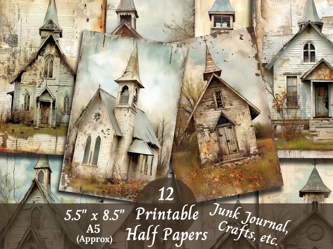 Rustic Chapel Printable Half Papers Junk Journal Ephemera Pack A5 ...