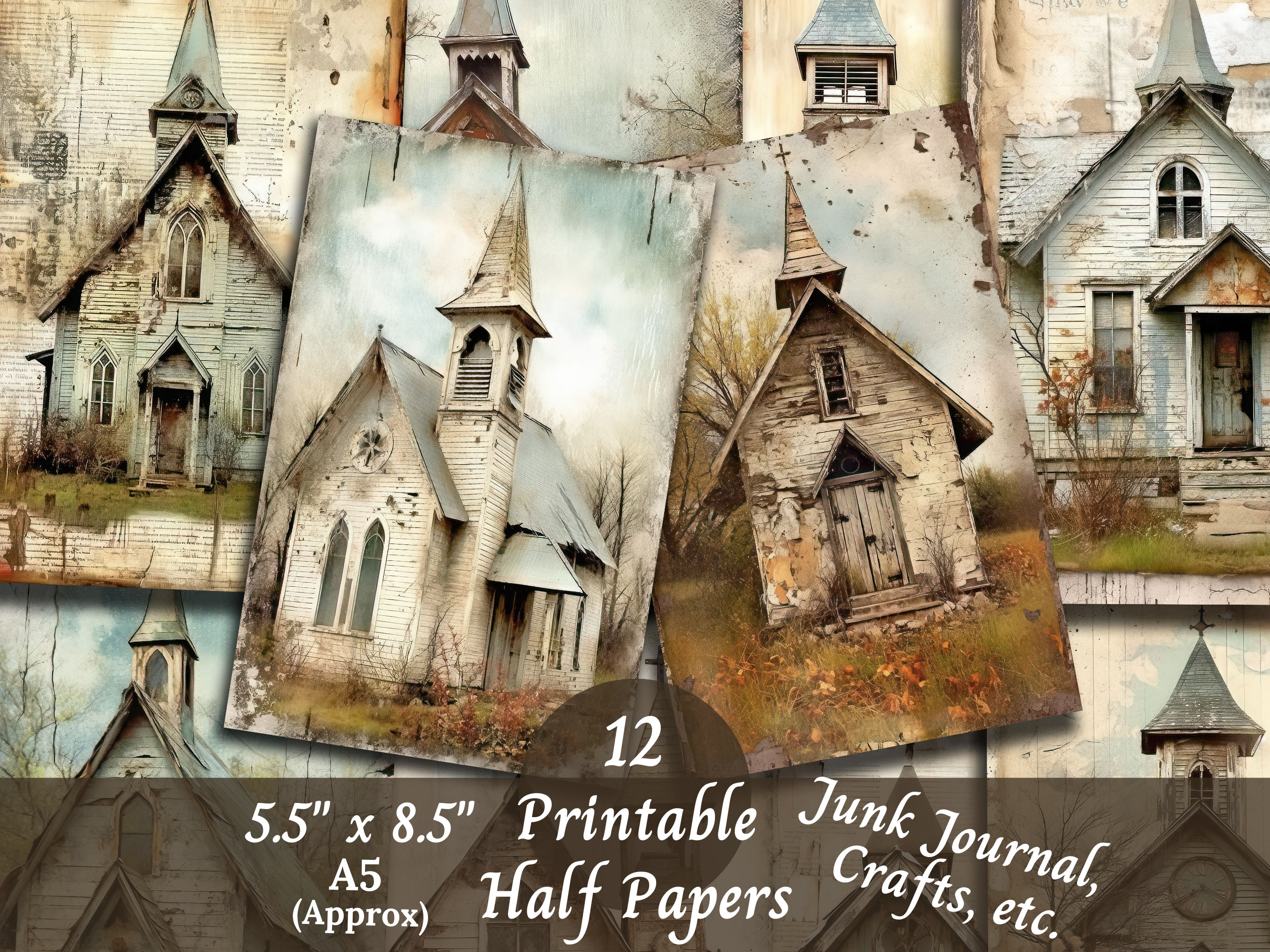 Rustic Chapel Printable Half Papers Junk Journal Ephemera Pack A5 ...