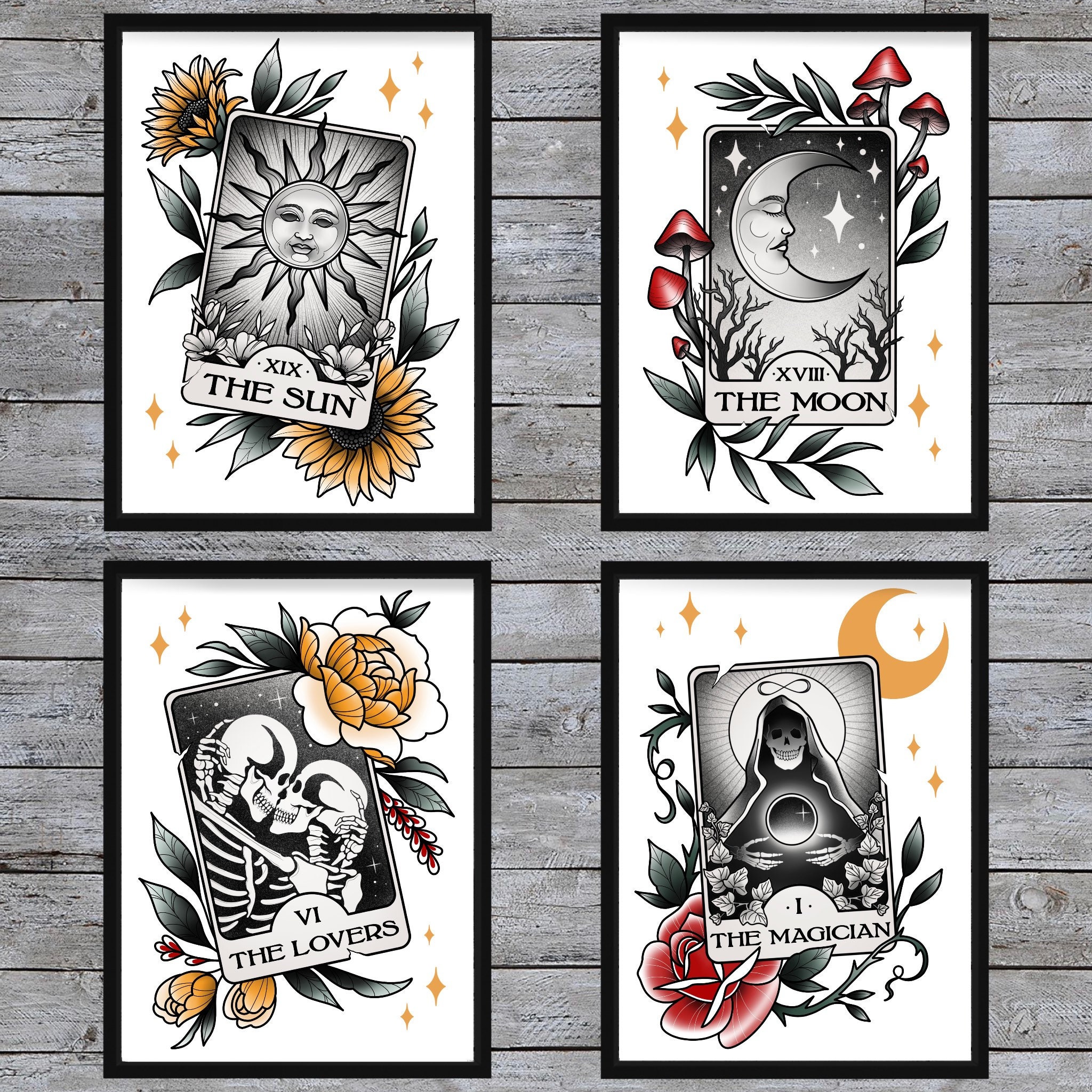Set of 4 Tarot Card Prints A5 A4 the Sun the Moon the | Etsy