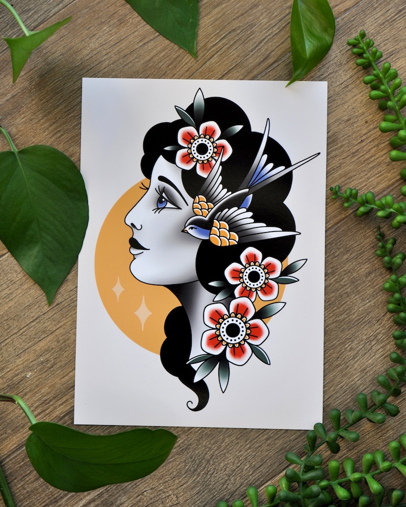 Gypsy Girl Traditional Tattoo Flash Art A5 - Etsy UK
