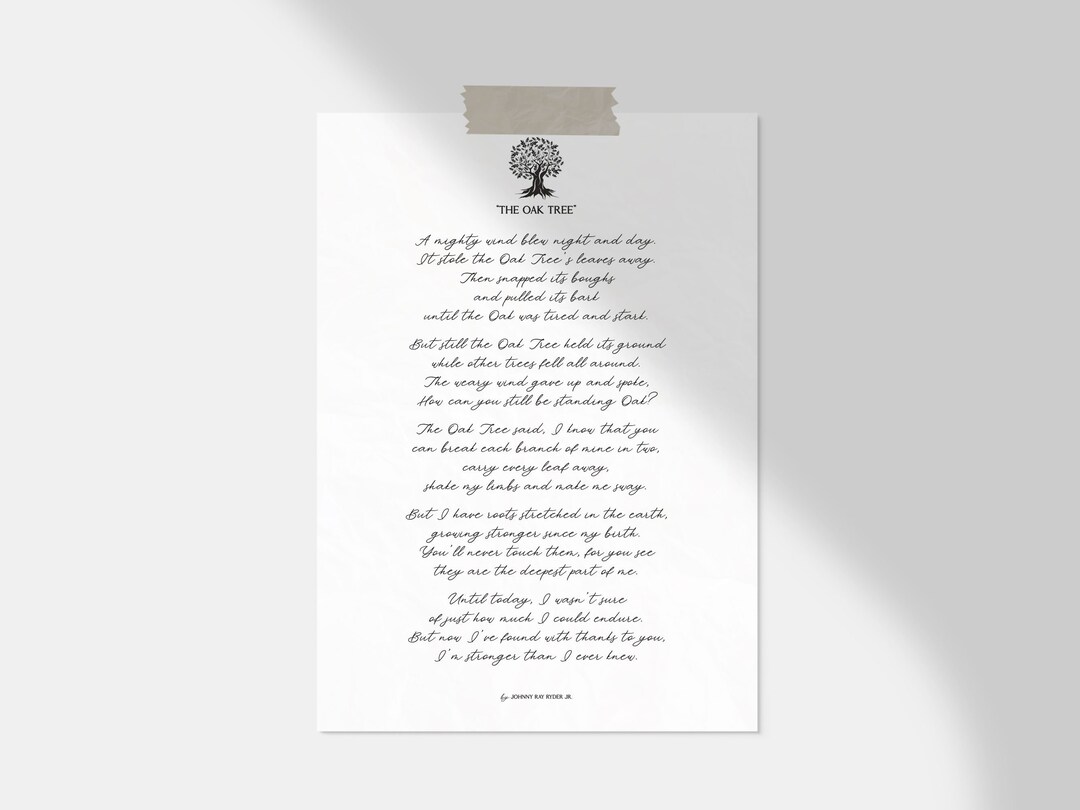 Printable Wall Art -the Oak Tree Poem - Instantly Available for ...