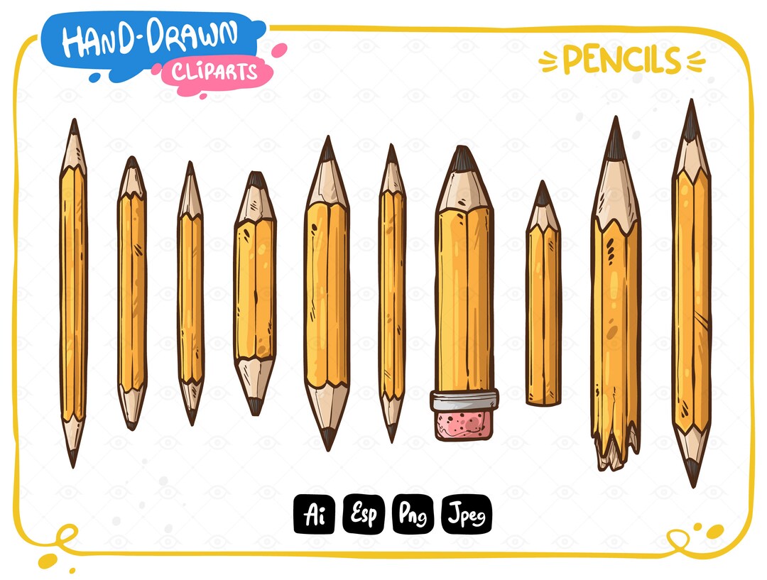 Back to School Hand-drawn Pencils Colour Editabled Vector Graphic High ...