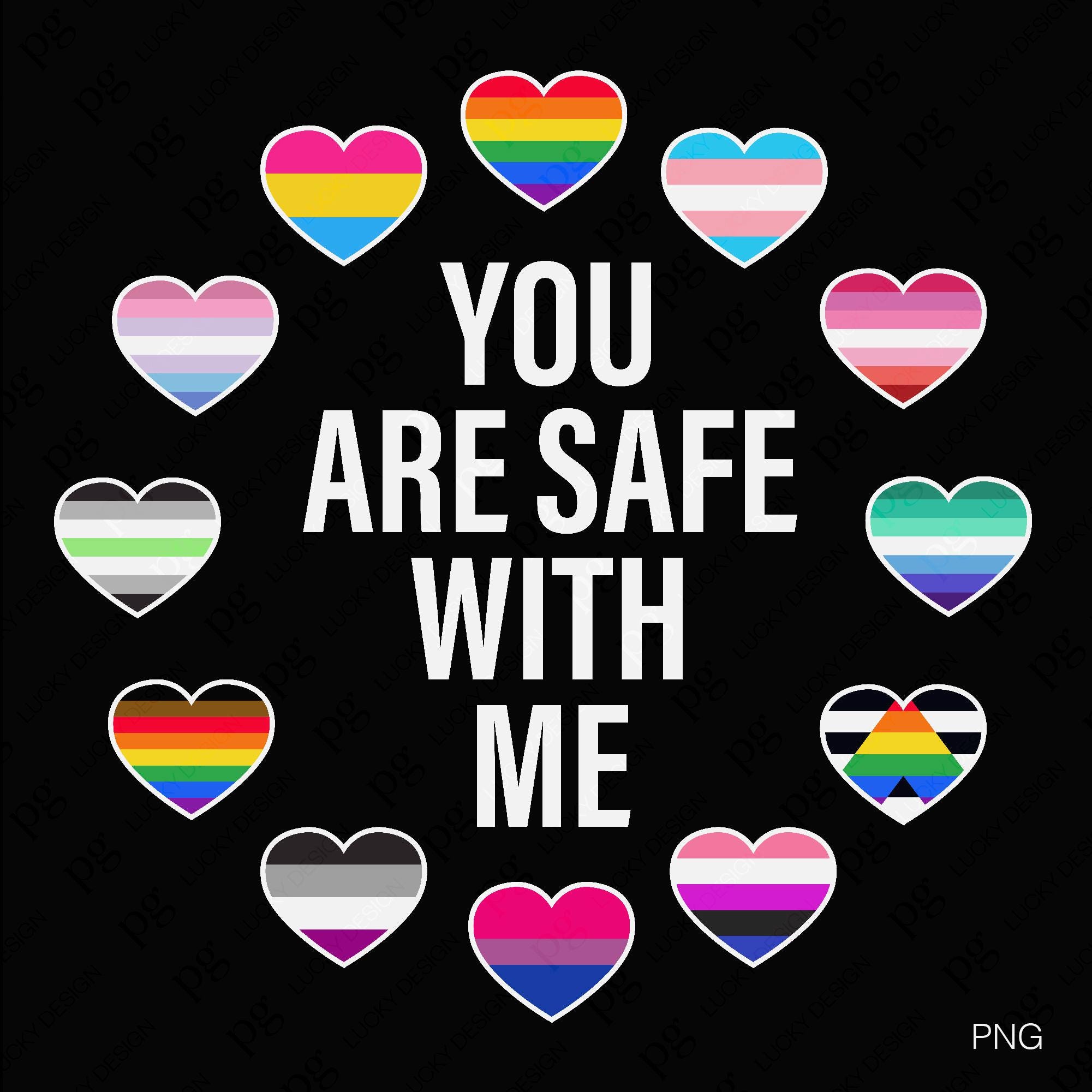 You Are Safe With Me Png, Lgbtq Png, Rainbow Flag Heart Png, Pride ...