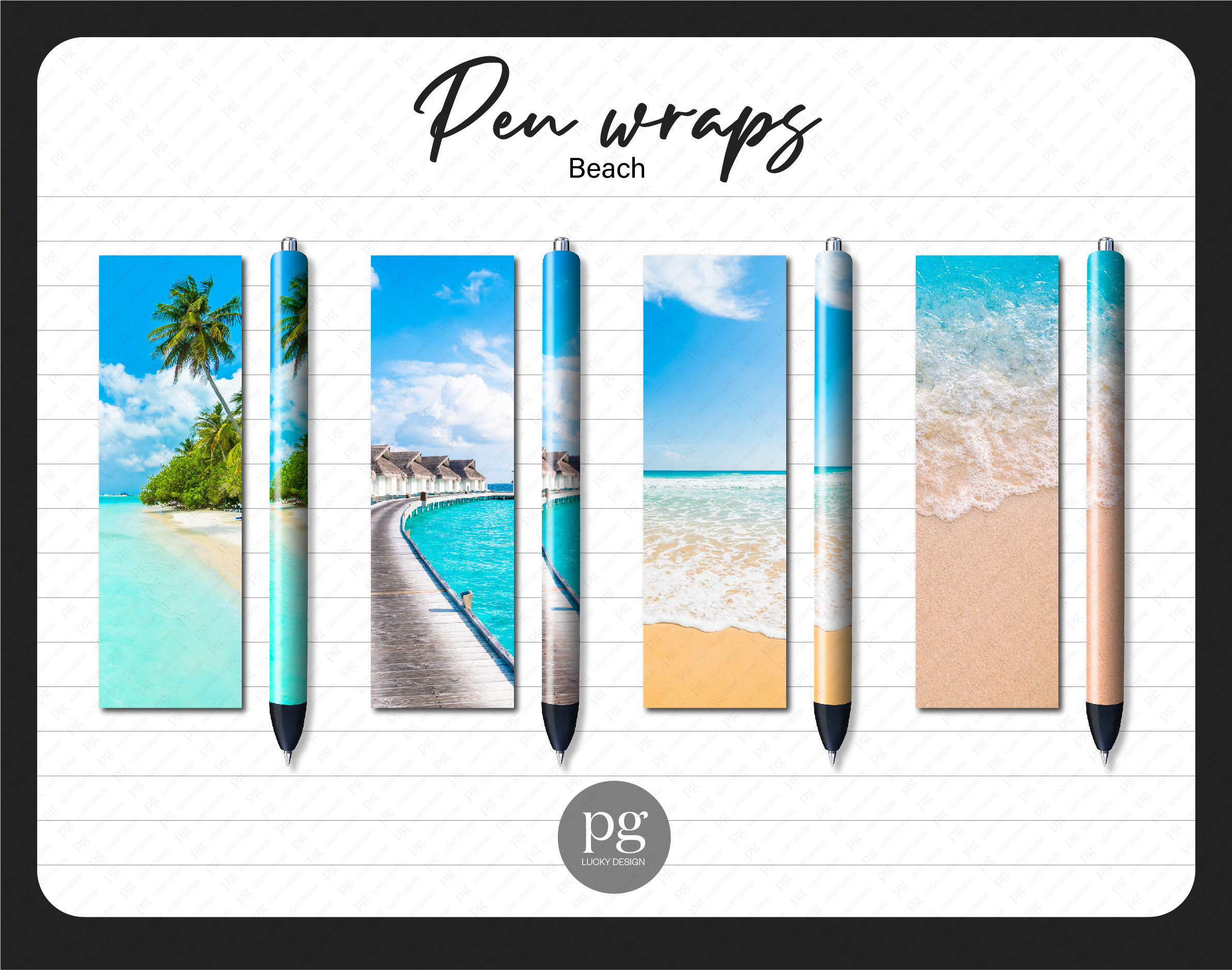 Beach Pen Wraps, Sea Beach Vibes Print Waterslide & Printable Vinyl ...