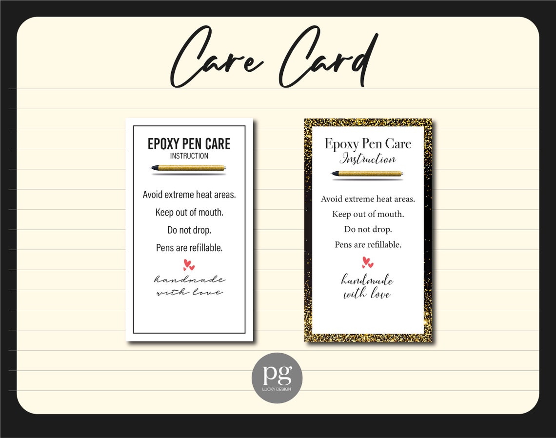 2 Bundle Printable Epoxy Pen Care Card, Epoxy Modern Design and Gold ...