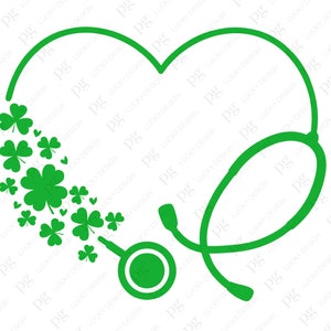 St. Patrick Heart Stethoscope Svg Png, Shamrock Stethoscope, St Patrick ...
