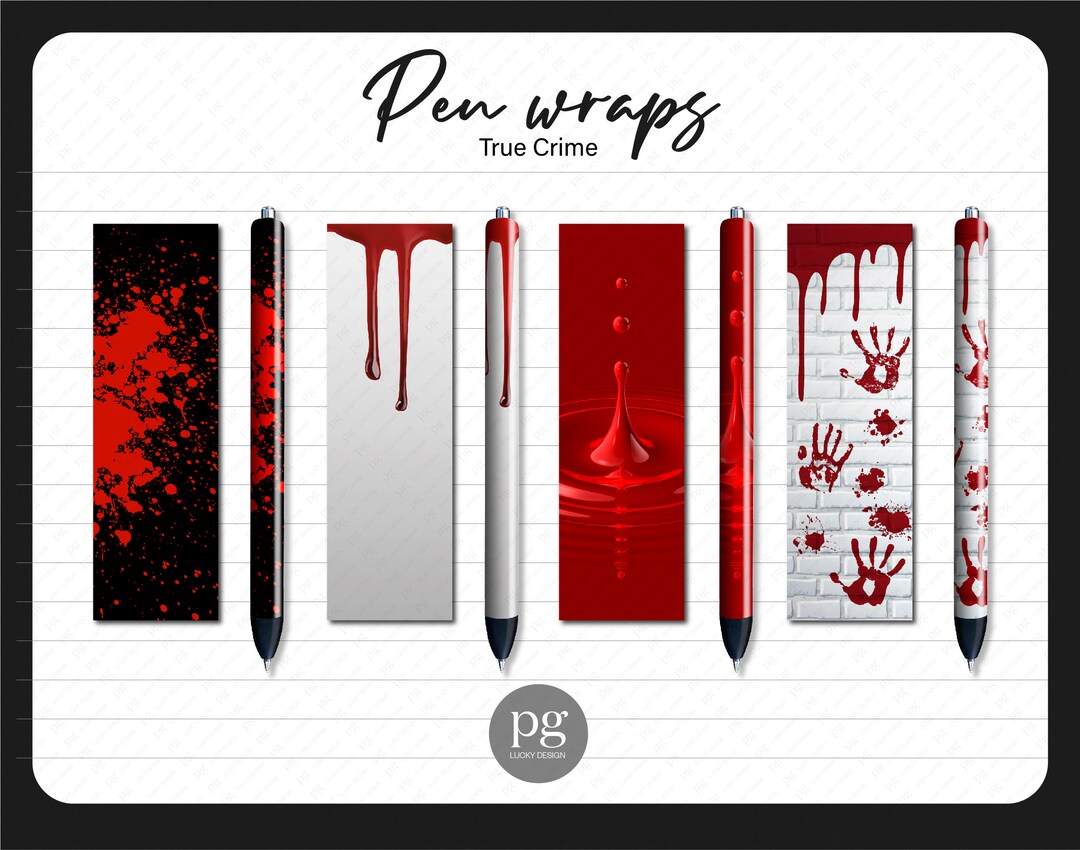 True Crime Pen Wraps, Red Blood Drip Scary Theme Pattern Print ...