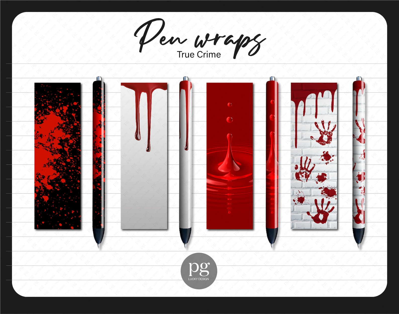 True Crime Pen Wraps, Red Blood Drip Scary Theme Pattern Print ...