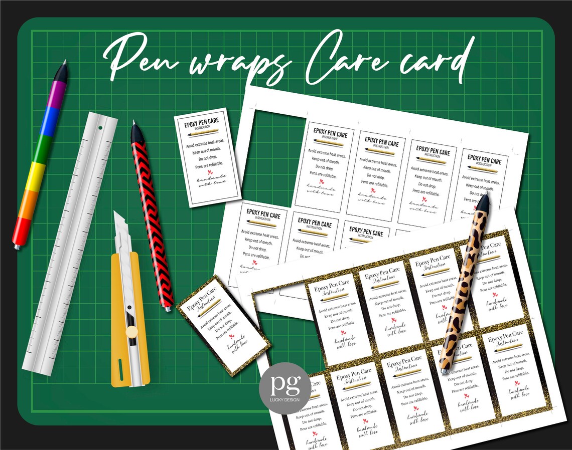 2 Bundle Printable Epoxy Pen Care Card, Epoxy Modern Design and Gold ...
