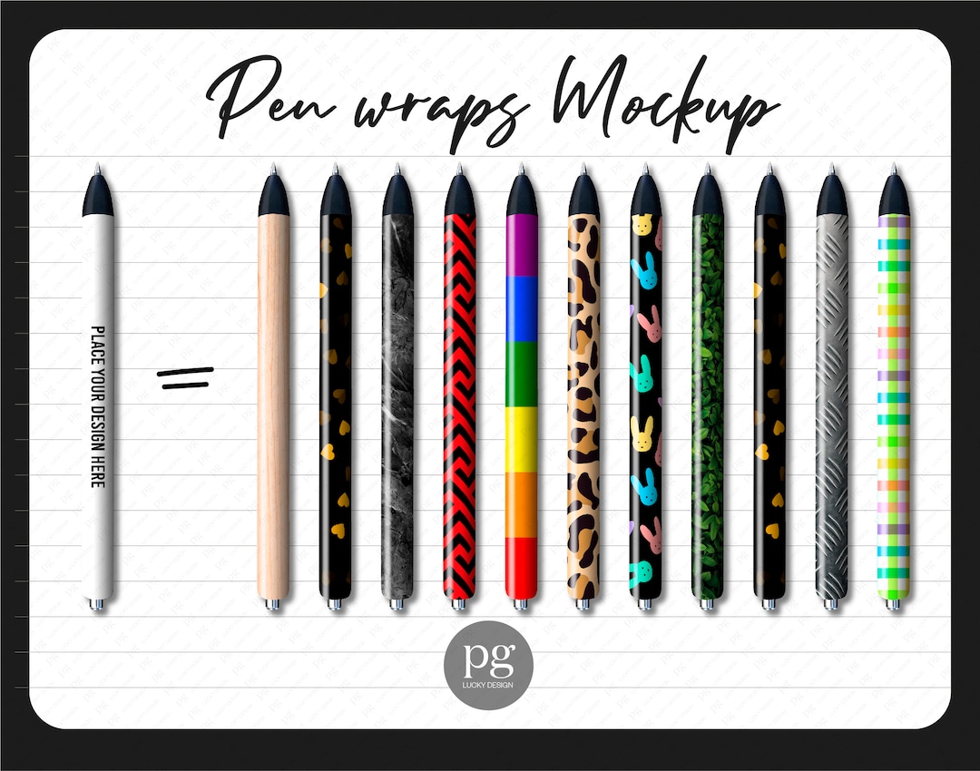 Vertical Open Epoxy Pen Wrap Mockup, Blank White Epoxy Glitter Pen ...