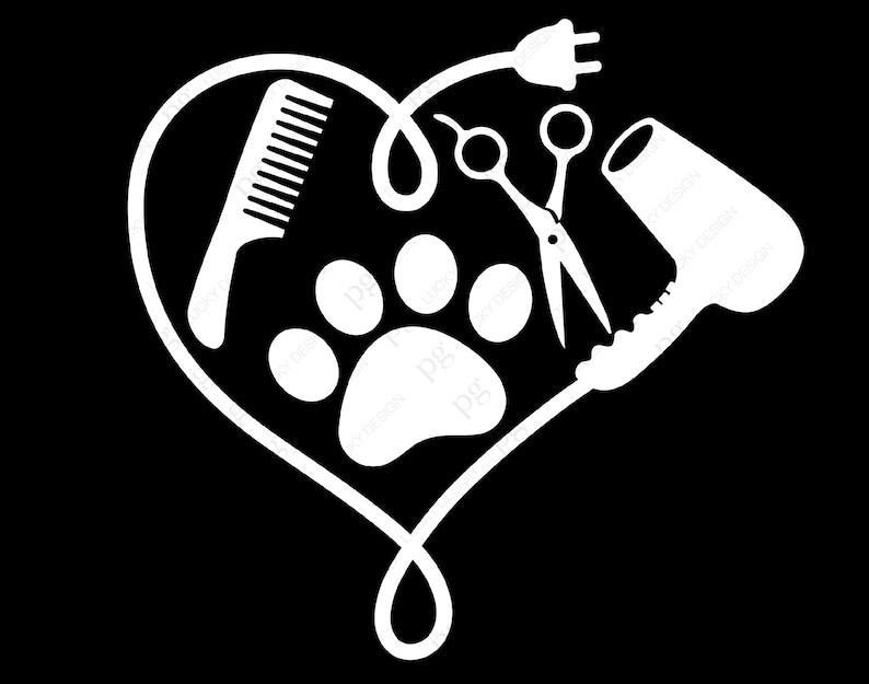 Dog Grooming Hair Dryer Heart Svg, Pet Grooming Paw Print Svg, Dog ...