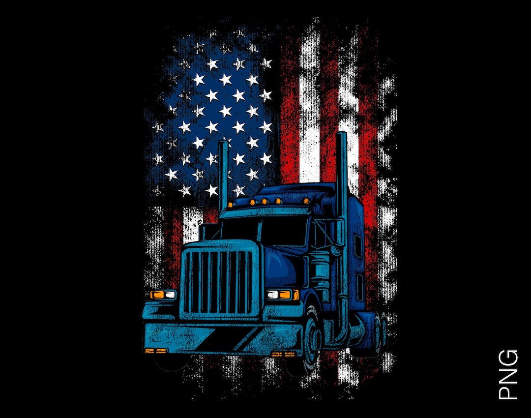 Retro Semi Truck Distressed American Flag Png, USA Trucker Png ...
