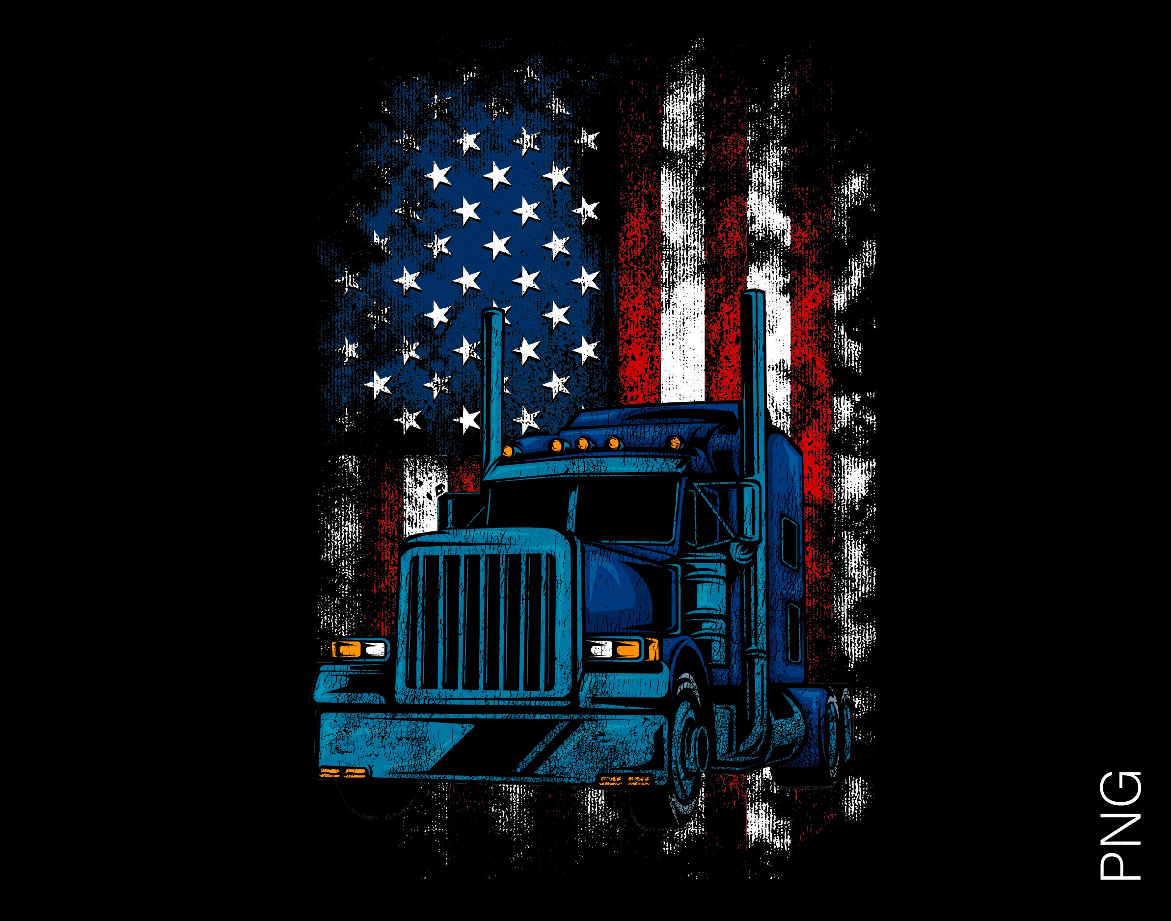 Retro Semi Truck Distressed American Flag Png, USA Trucker Png ...