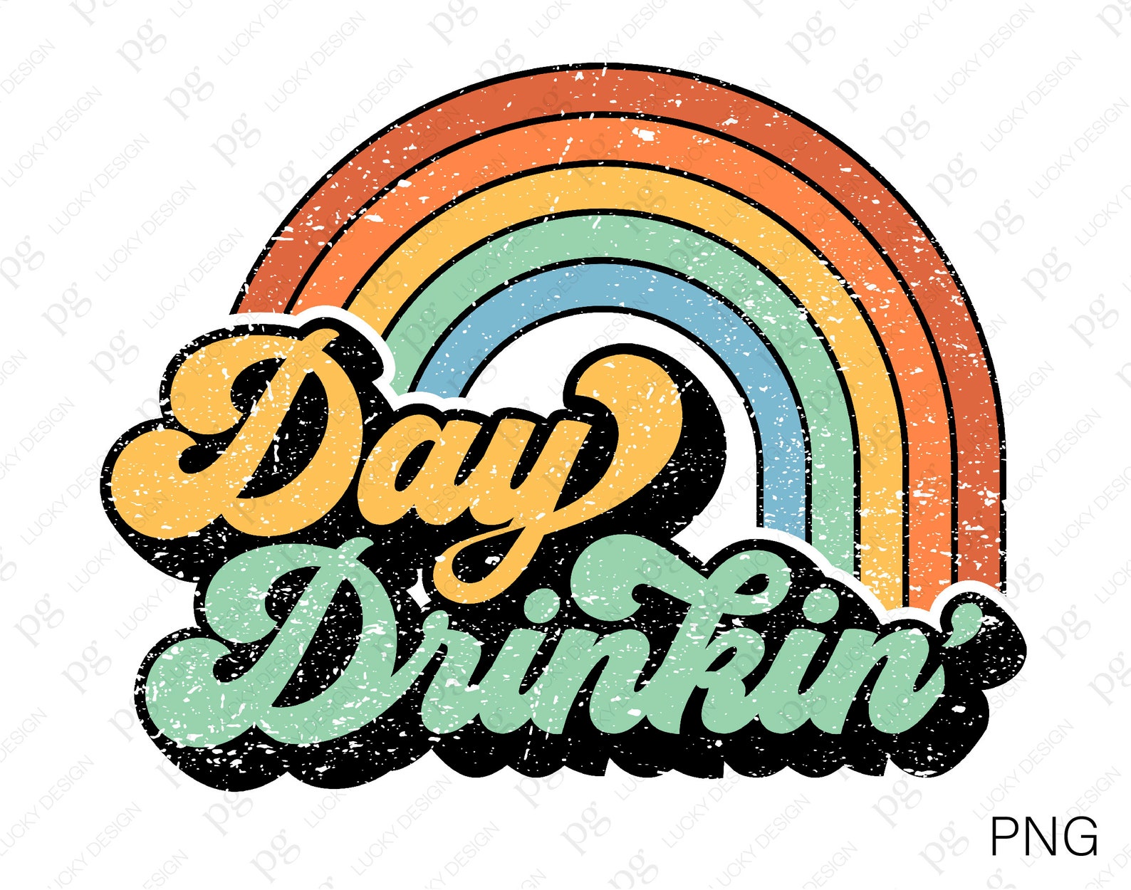 Day Drinkin’ Png, Day Drinking Png, Vintage Rainbow Distressed Grunge ...