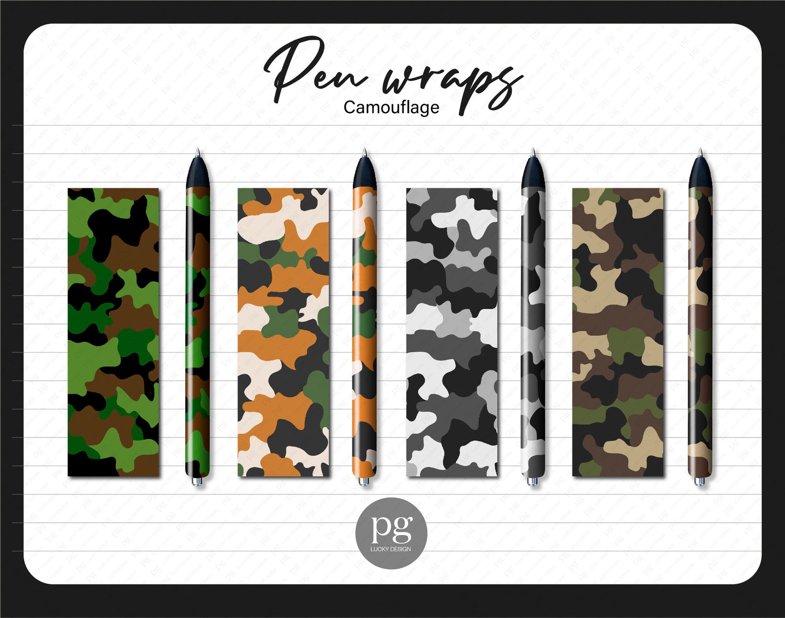 Camouflage Pen Wraps, Army Camo Military Pattern Print Waterslide ...