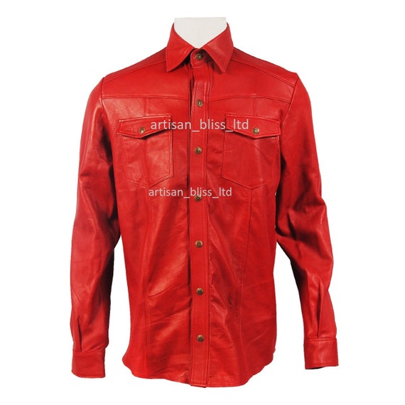 Mens Full Sleeves Police Uniform Style Red Leather Shirt | Etsy