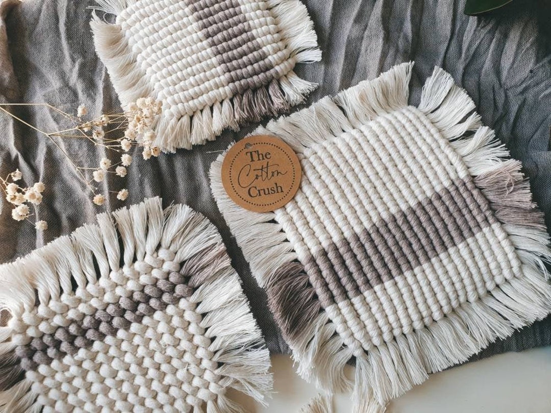 Handmade Square Macramé Coaster With Color Accent - Etsy UK