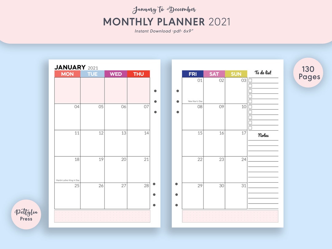 Monthly Weekly Planner 2021 Printable, 2021 Daily Planner, Monthly ...