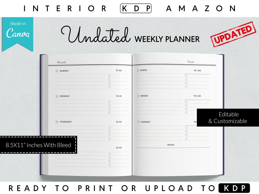 Canva Undated Editable Template Planner Weekly & Monthly Overview ...