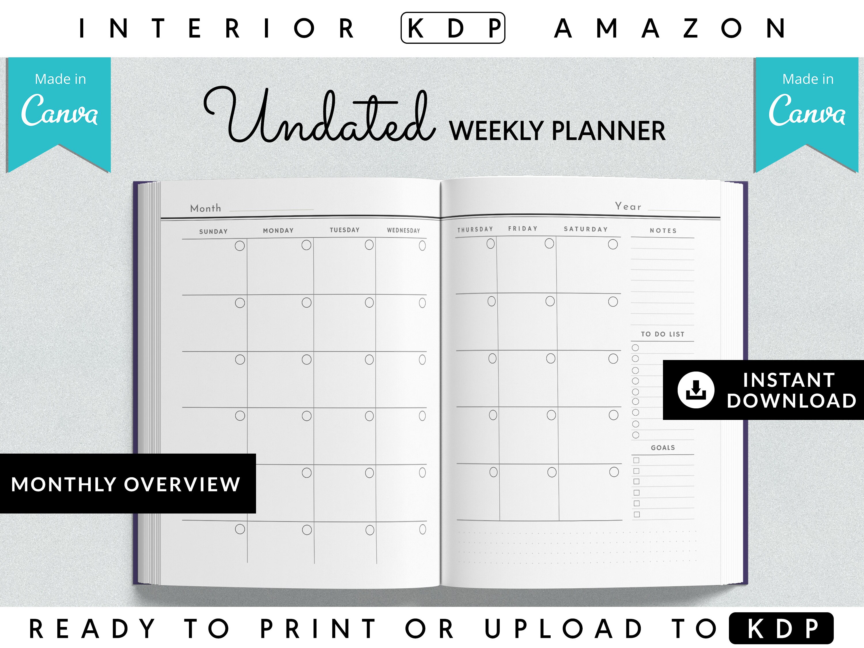 Canva Undated Editable Template Planner Weekly & Monthly Overview ...
