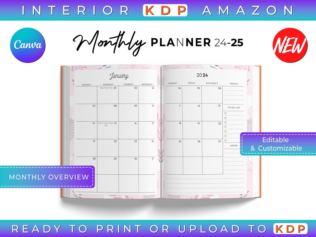 2024-2025 Monthly Planner CANVA Template, Fully Dated, Fully Editable ...
