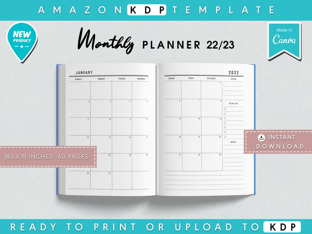 Buy 2022 2023 Monthly Planner CANVA Template, Fully Dated, Fully ...