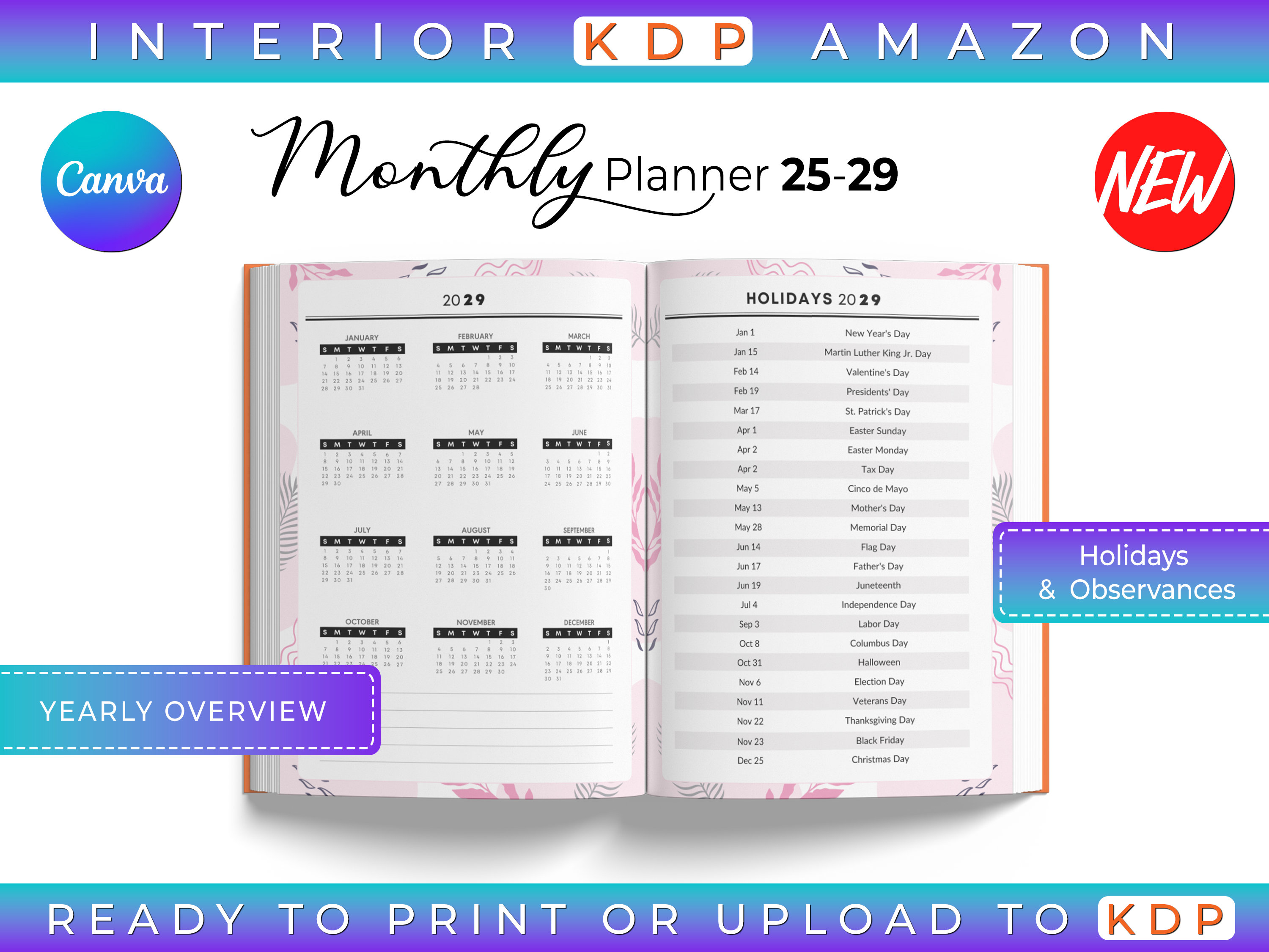 5 Year Planner 2025-2029 CANVA Template, Fully Dated, Fully Editable ...