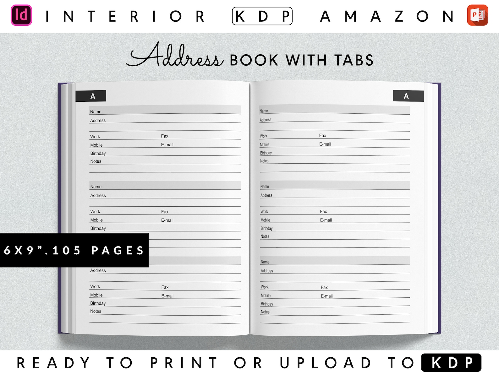 Address Book Template With Alphabetical Tabs for KDP - 6x9 Inches With ...