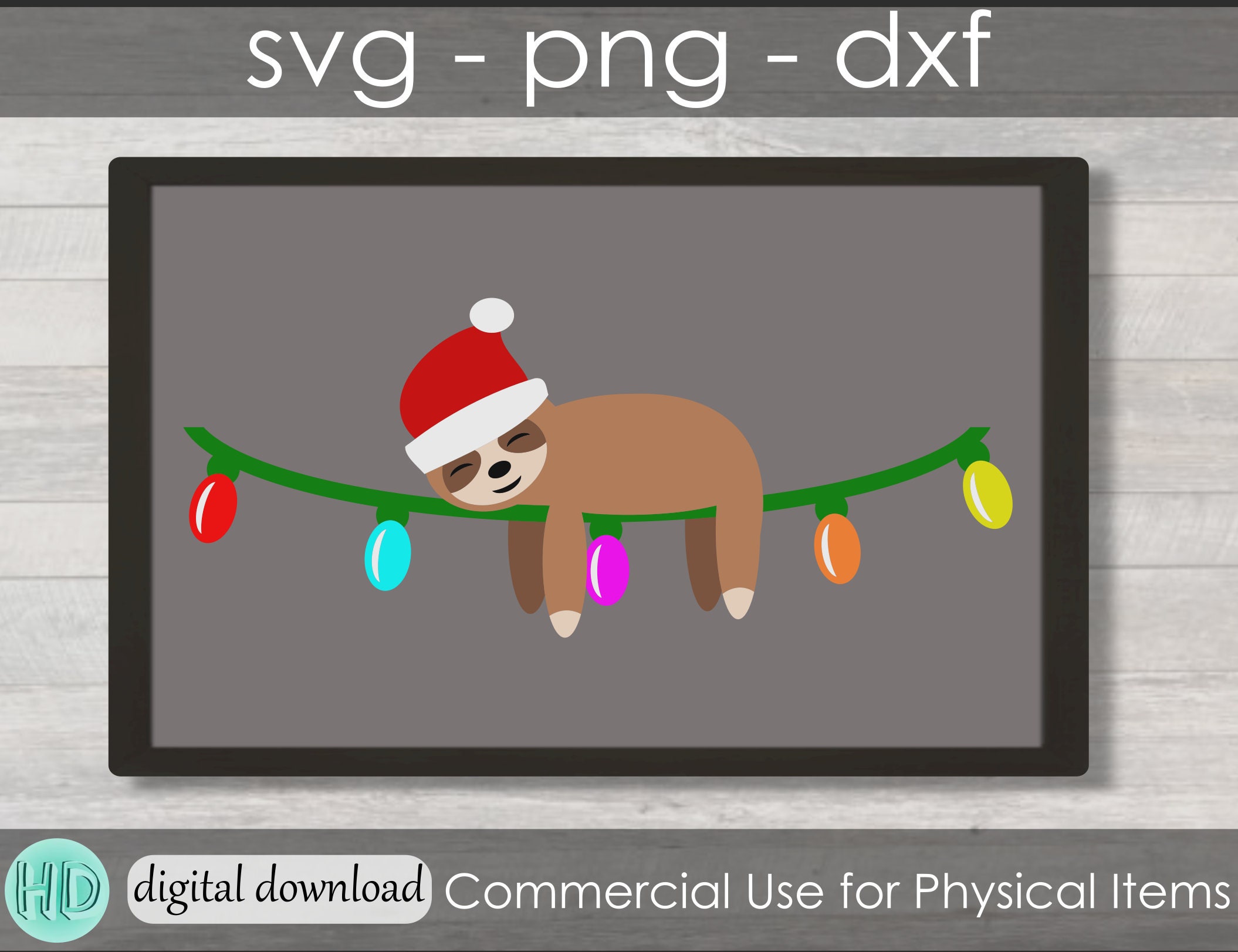 Christmas Sloth on Christmas Lights SVG Cute Sloth Svg Sloth - Etsy