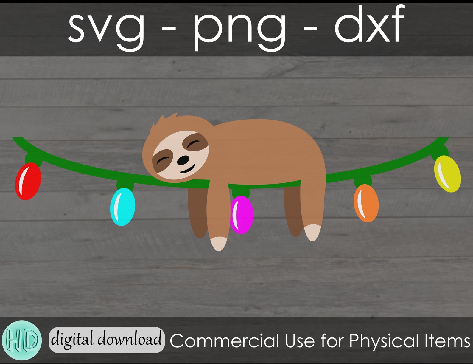 Christmas Sloth on Christmas Lights SVG Cute Sloth Svg Sloth - Etsy