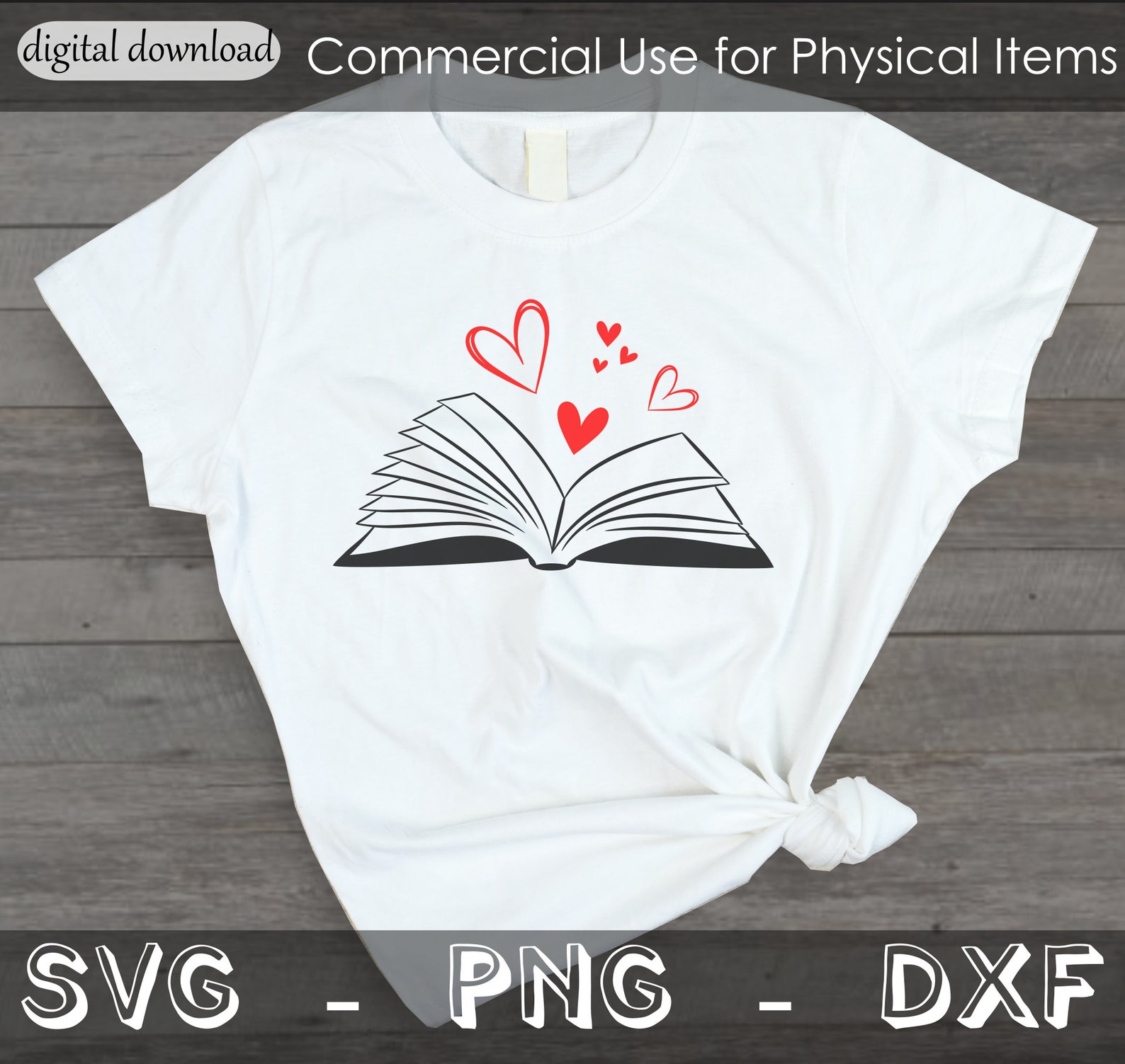 Open Book With Hearts Svg Cut File for Cricut - Cute Sublimation PNG ...
