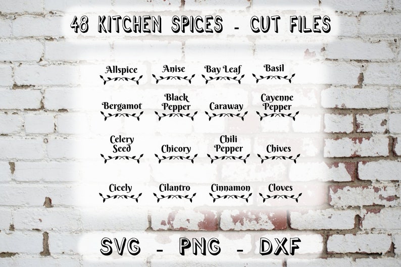 48 Laurel Spice Jar Labels Svg Cut Files for Cricut Pantry Herb ...