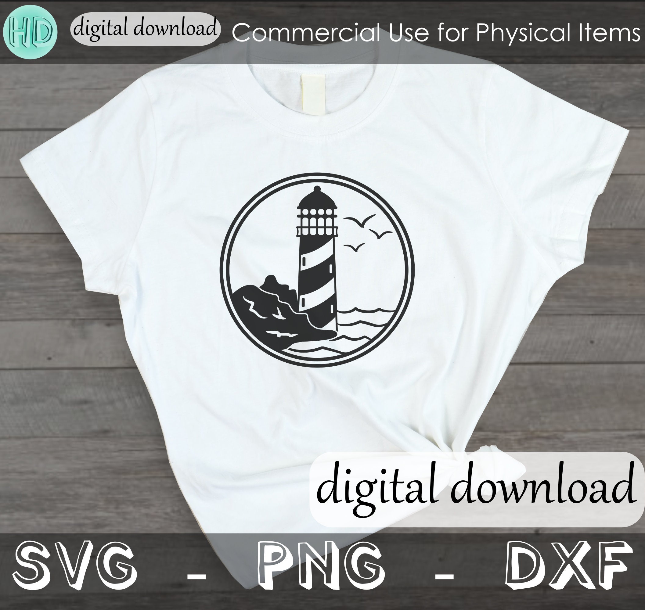 Lighthouse Logo Svg - Round Circle Frame Design for Shirts and Signs ...
