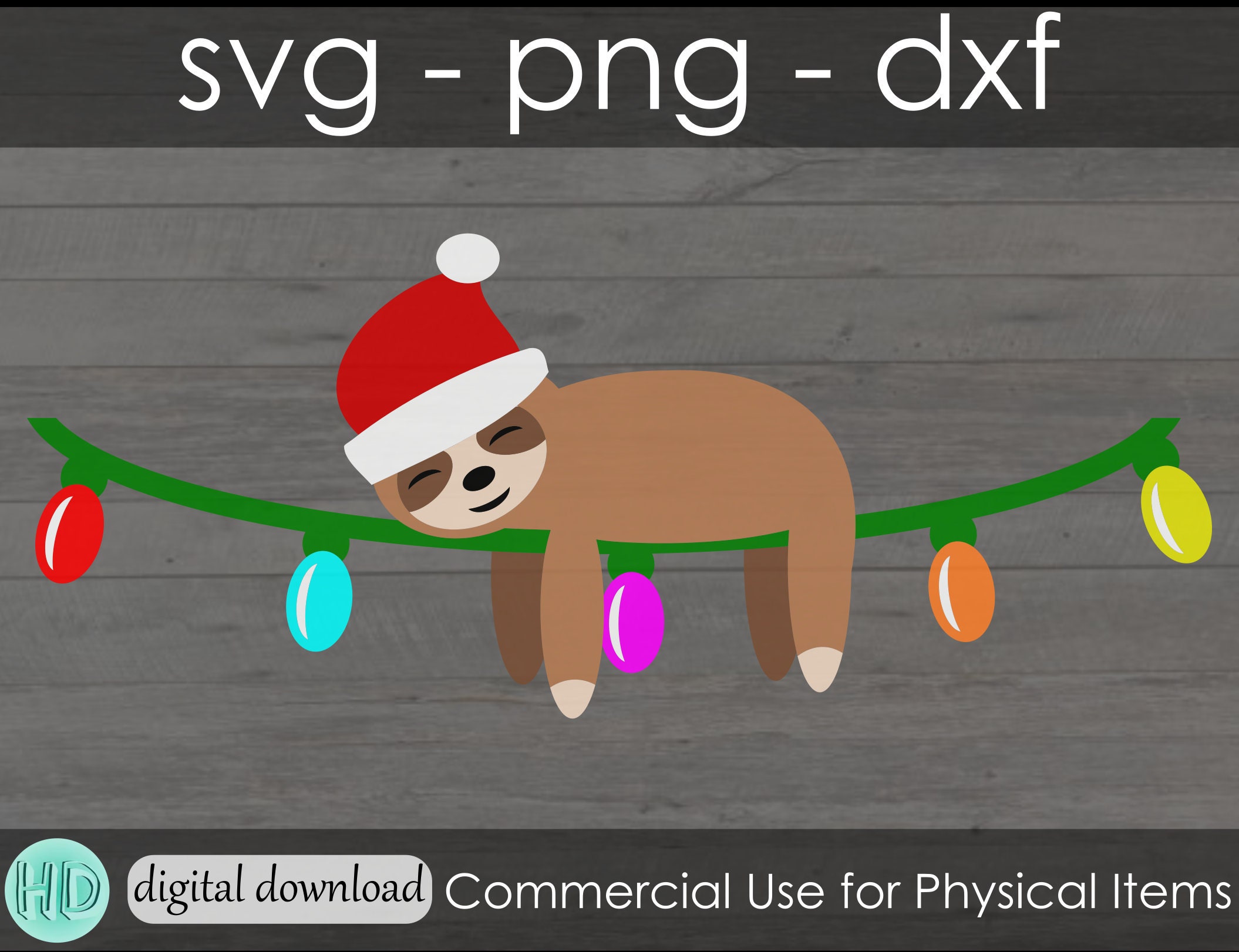 Christmas Sloth on Christmas Lights SVG Cute Sloth Svg Sloth - Etsy