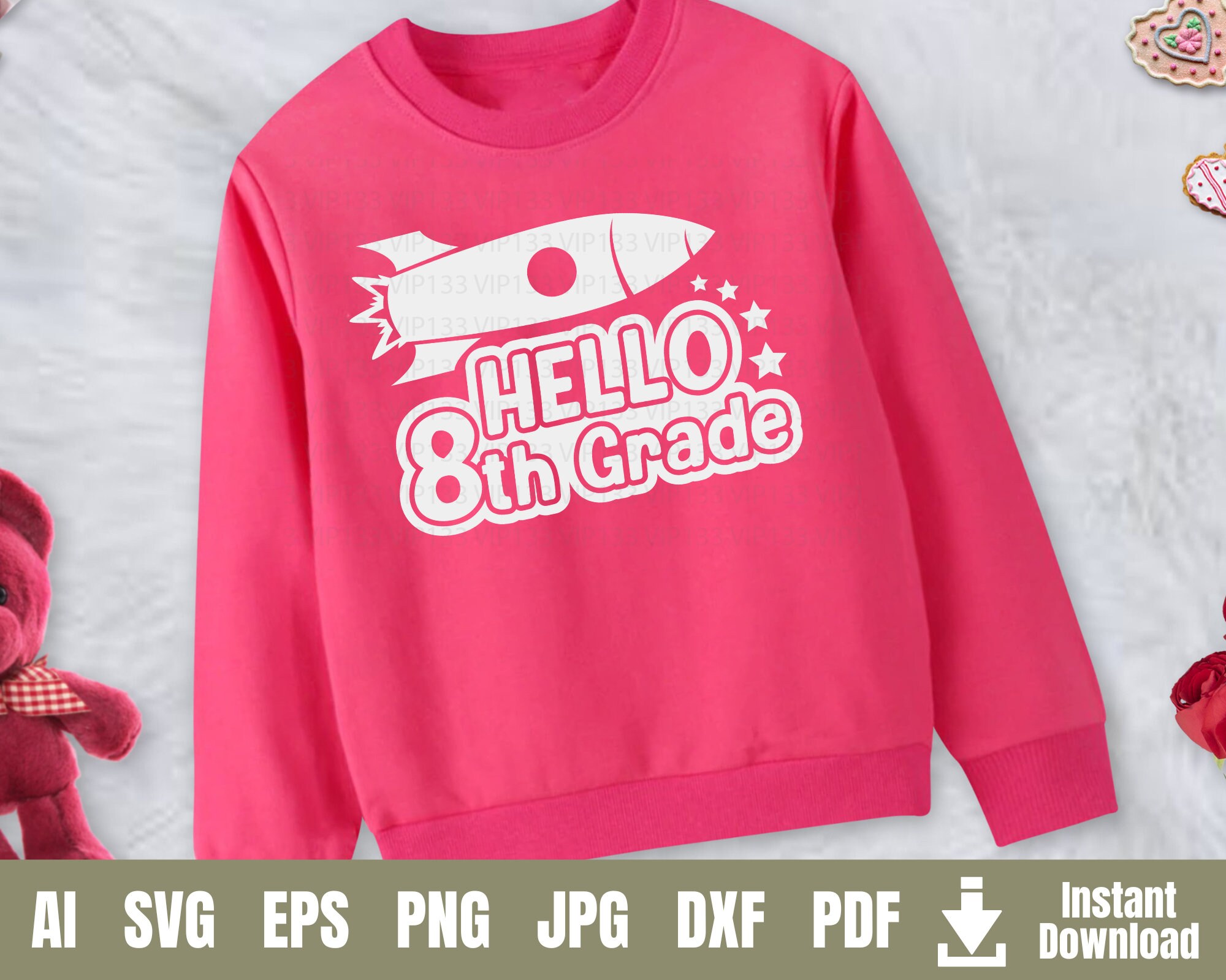 Hello Eighth Grade SVG 8th Grade Back to School Rocket Teacher Kids Boy ...