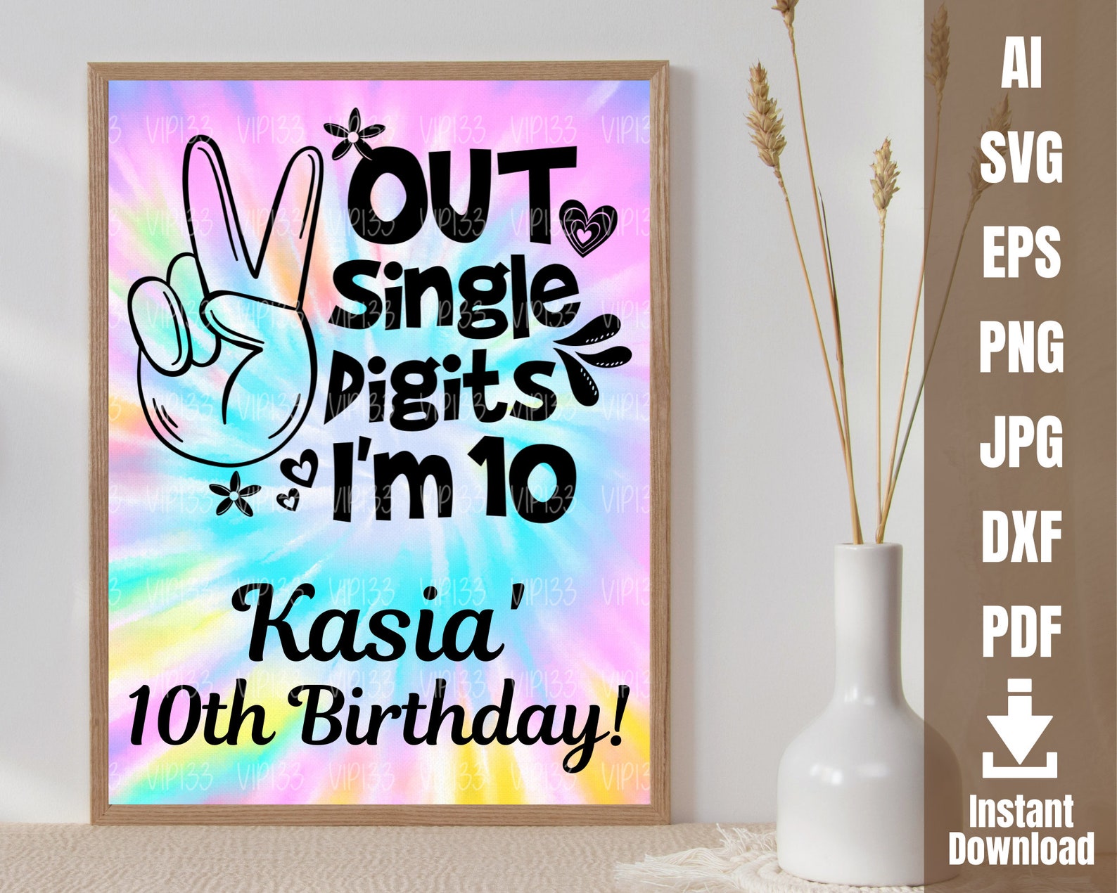 Peace Out Single Digits I'm 10 SVG Tenth Birthday for Girl - Etsy