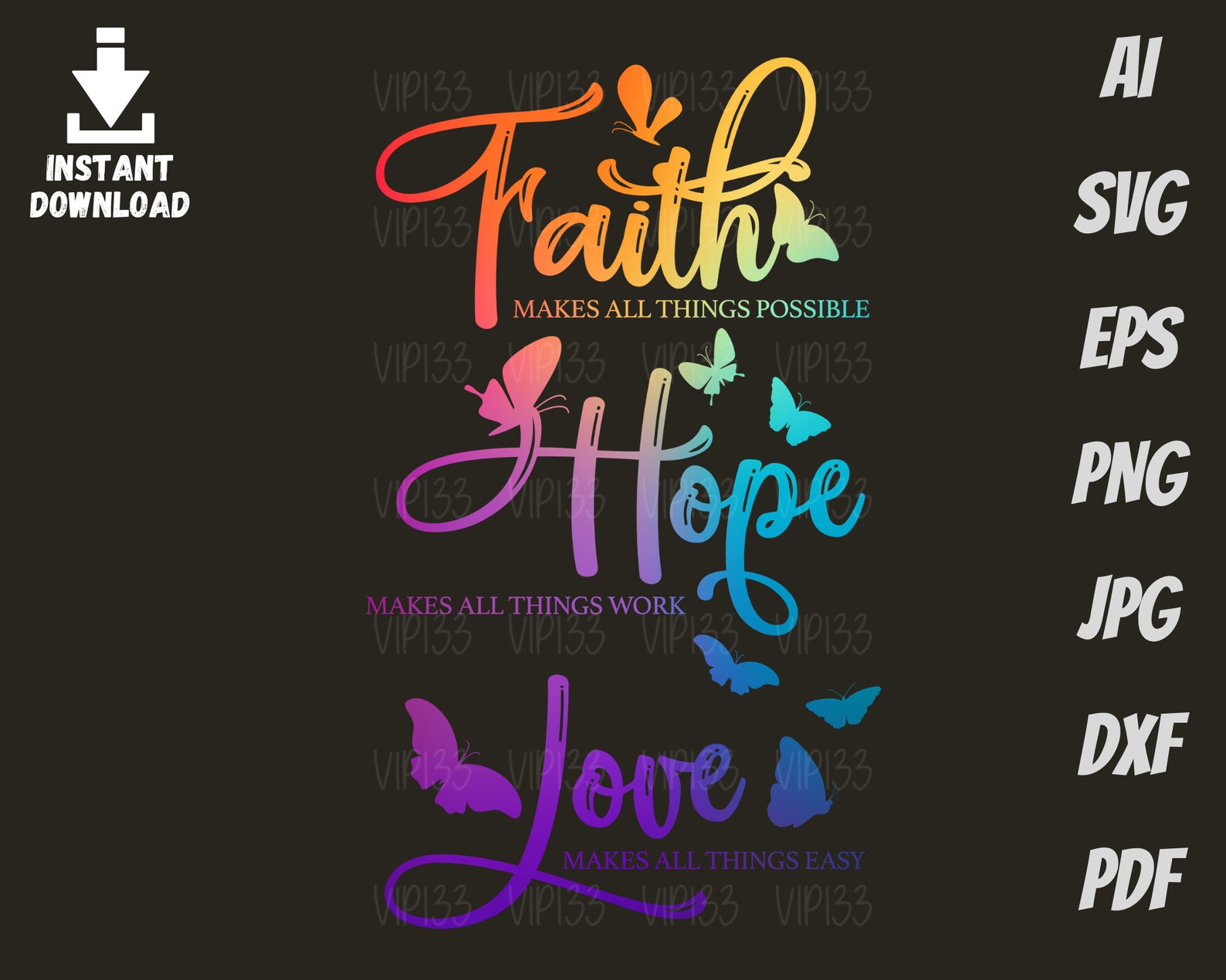 Faith Hope Love Butterfly SVG, Faith Hope Love PNG, Christian Bible ...