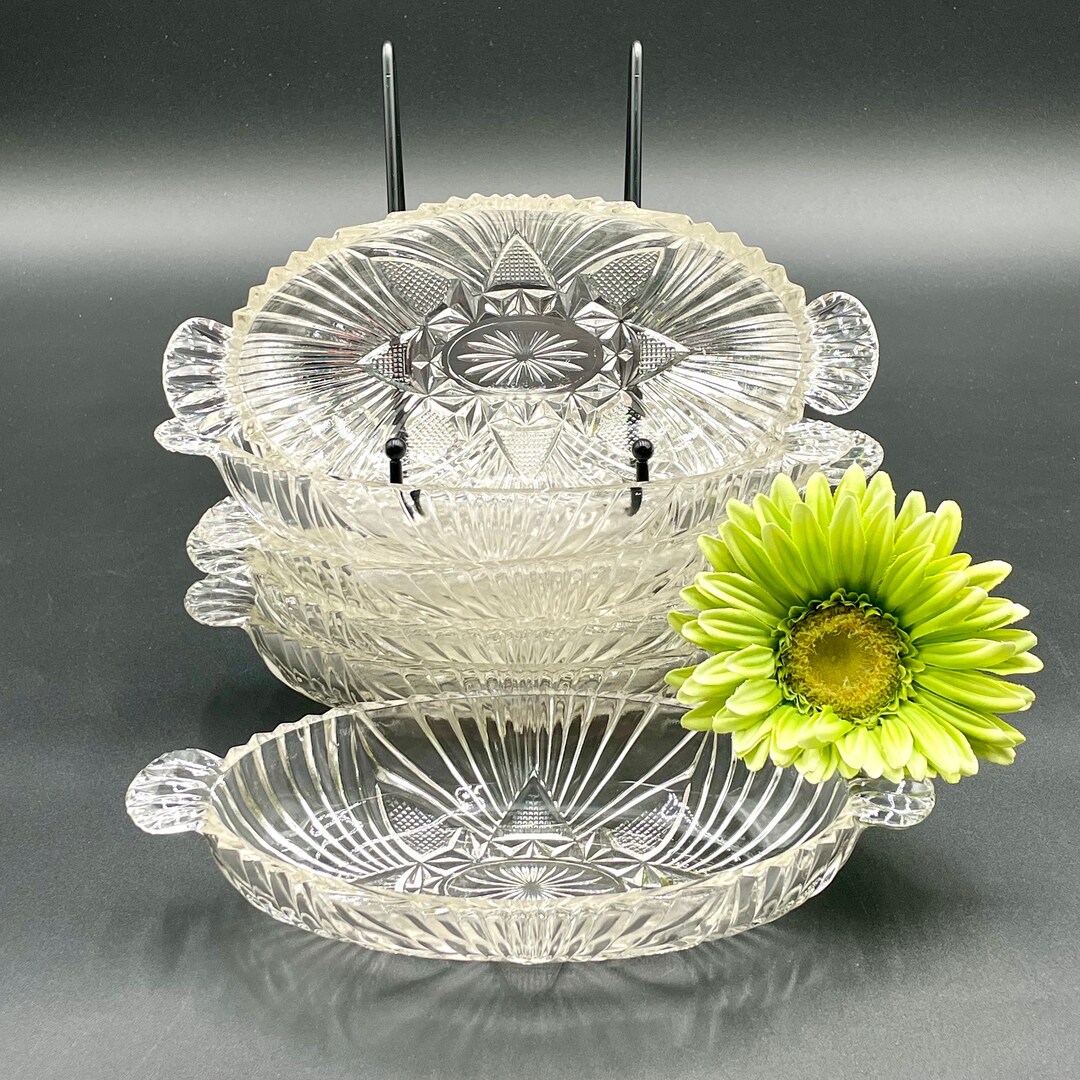 Set of 6 1920s-1950s Hazel Atlas Clear Olive Dish / Relish Dish Handled ...