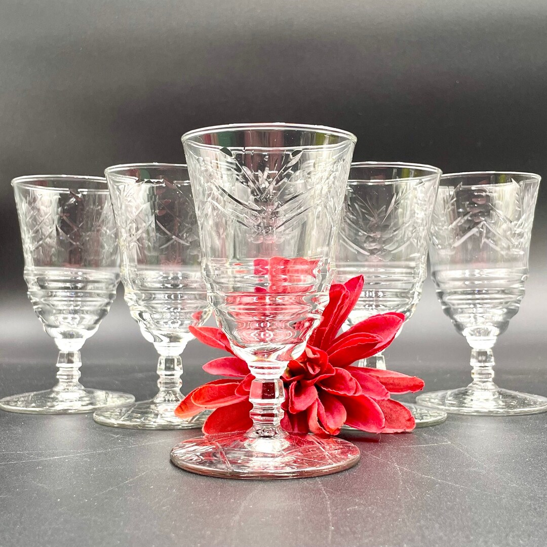 Set of 11 1947 Rock Sharpe Artic Rose Crystal Stemmed Juice Glasses ...