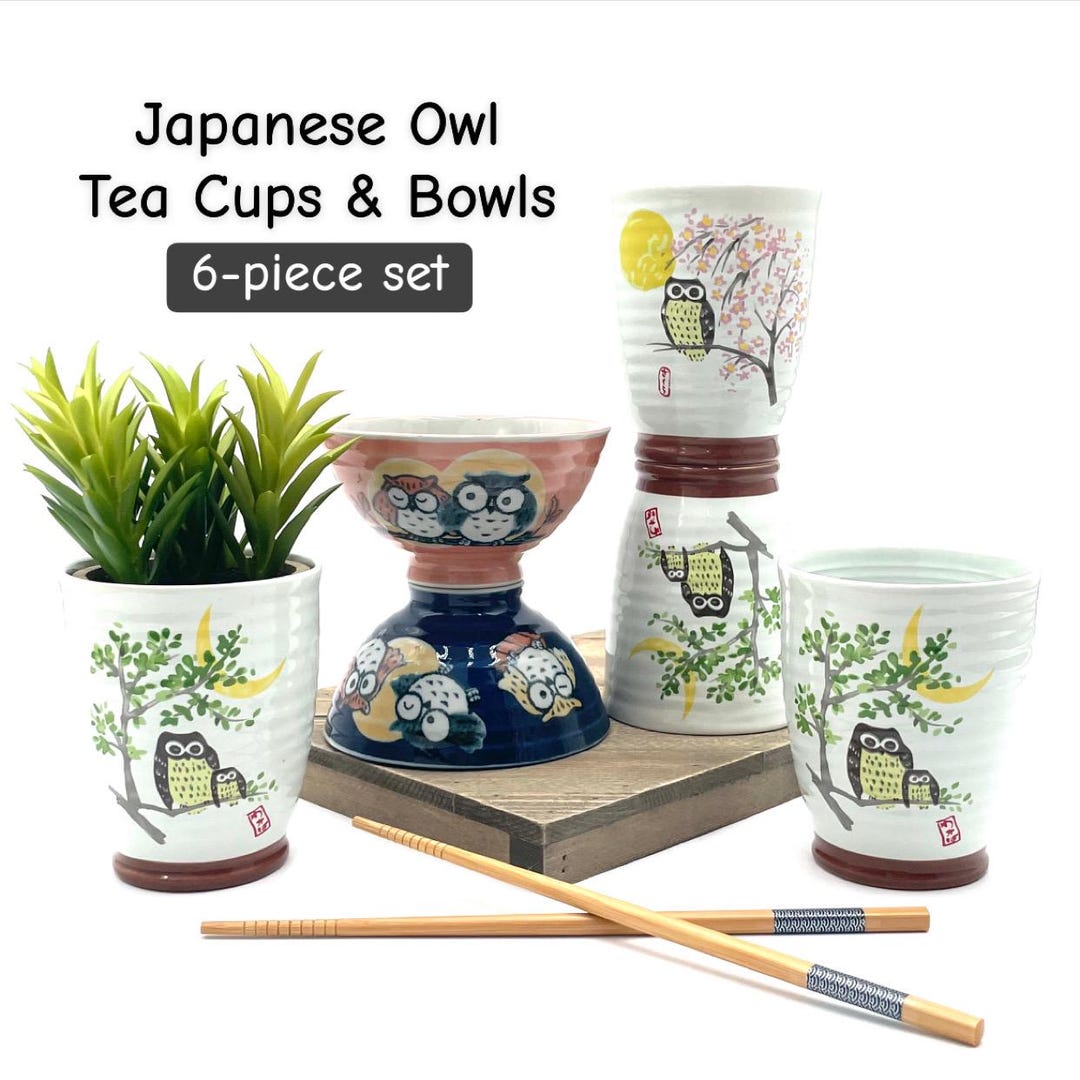 6 Pc Set - Japanese Stoneware Owl Tea Cups and Bowls – Minoware, Daiso ...
