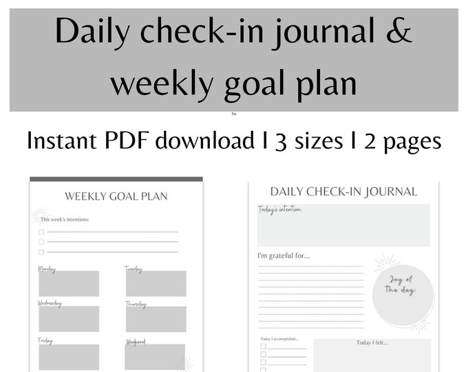 DAILY CHECK IN Journal With Weekly Goal Plan Worksheet - Etsy UK