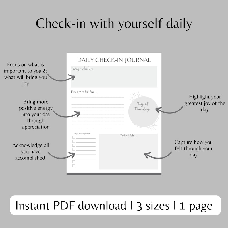 DAILY CHECK IN Journal Wellness Gratitude Journal Printable - Etsy