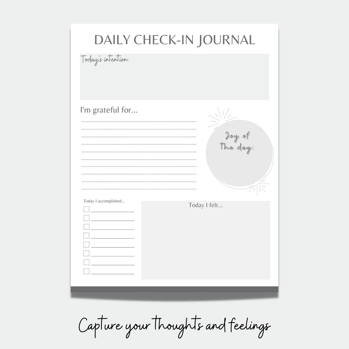 DAILY CHECK IN Journal Wellness Gratitude Journal Printable - Etsy