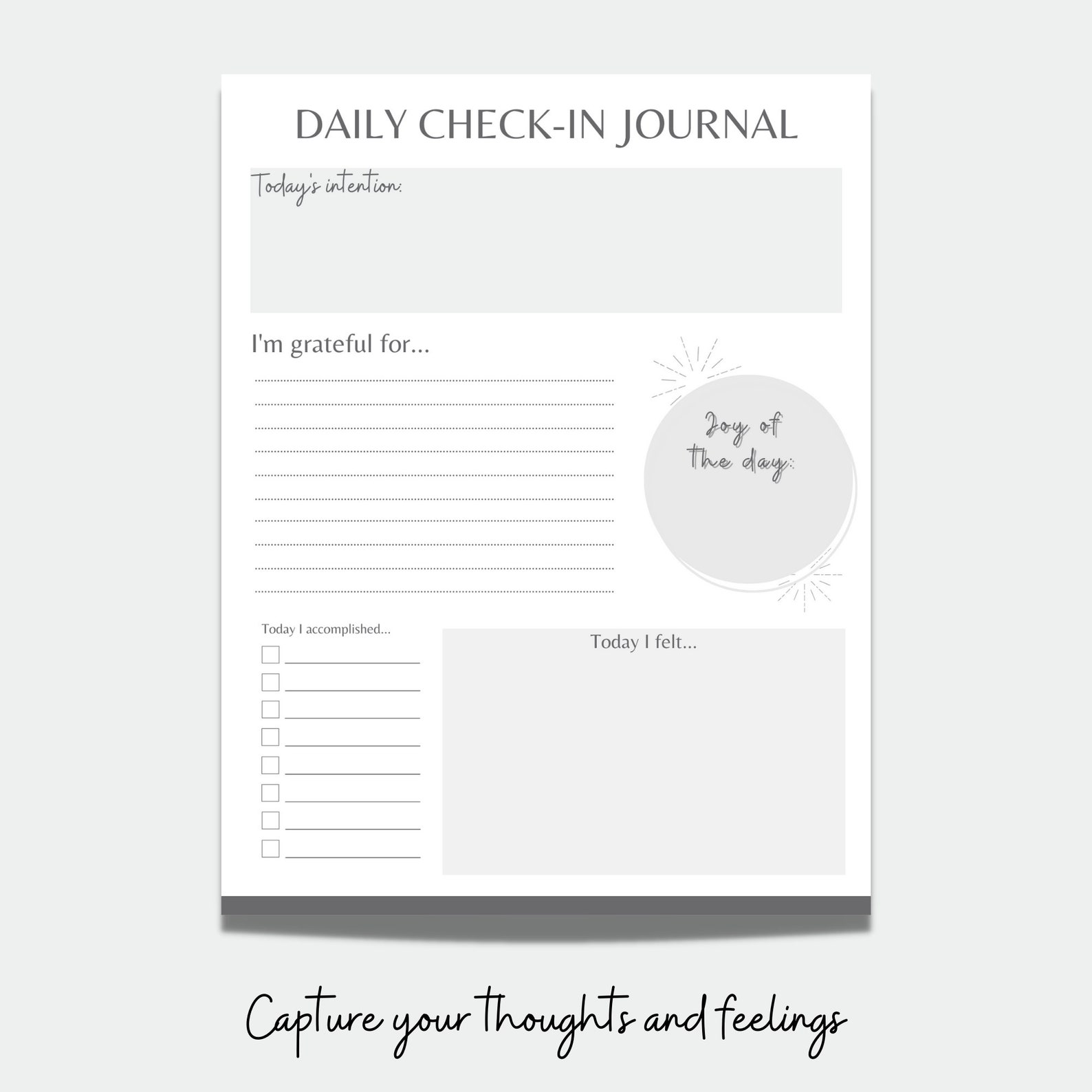 DAILY CHECK IN Journal, Wellness Gratitude Journal Printable, Reflect ...