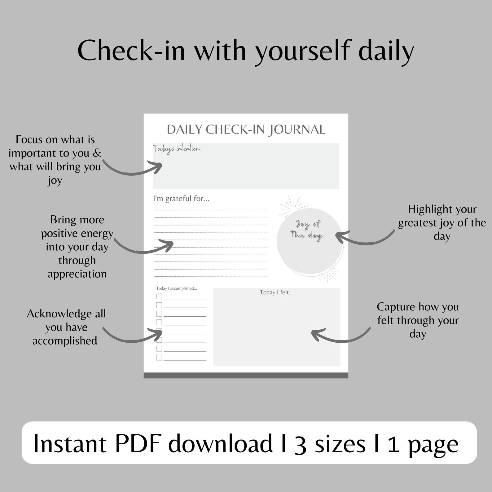 DAILY CHECK IN Journal With Weekly Goal Plan Worksheet, Wellness ...