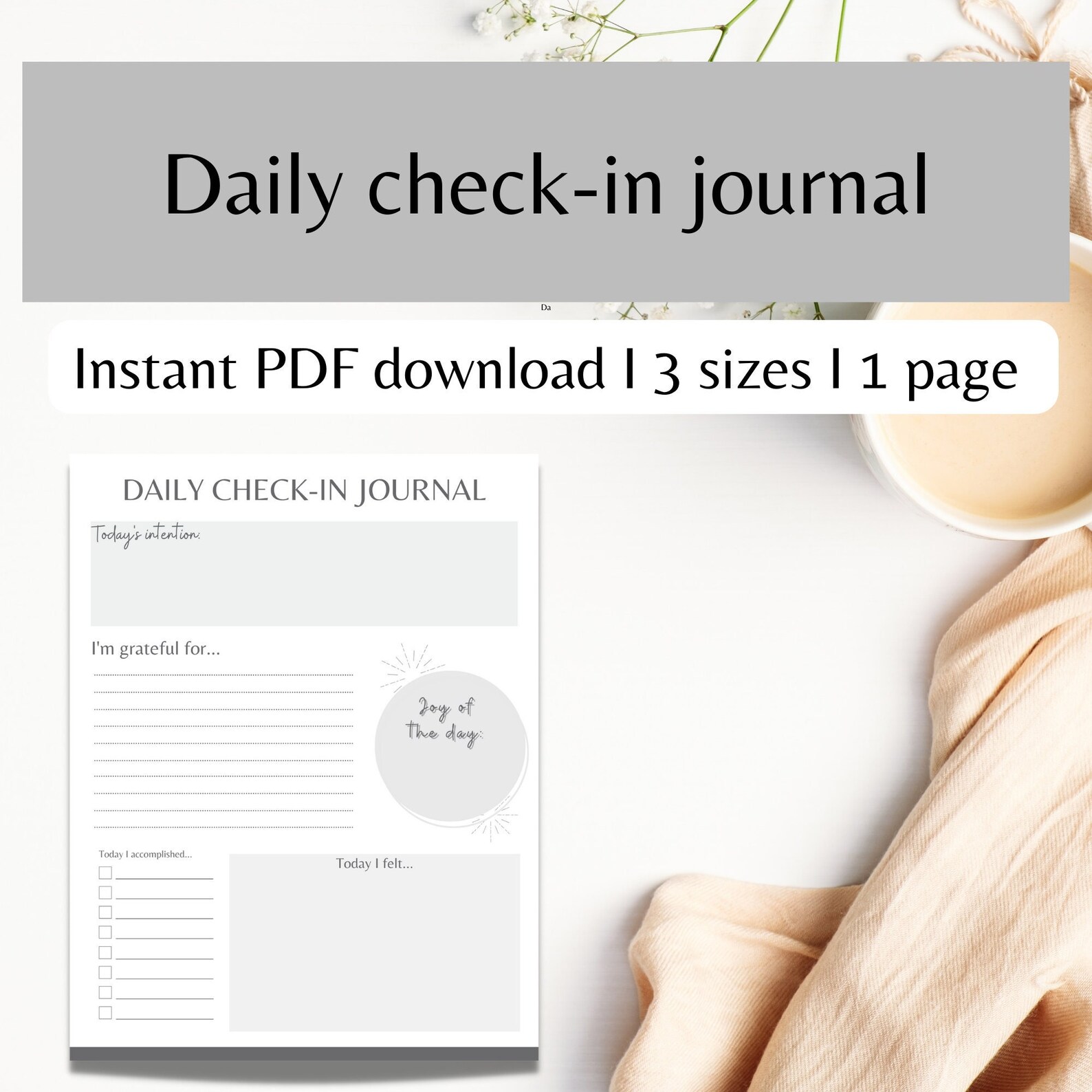 DAILY CHECK IN Journal Wellness Gratitude Journal Printable - Etsy