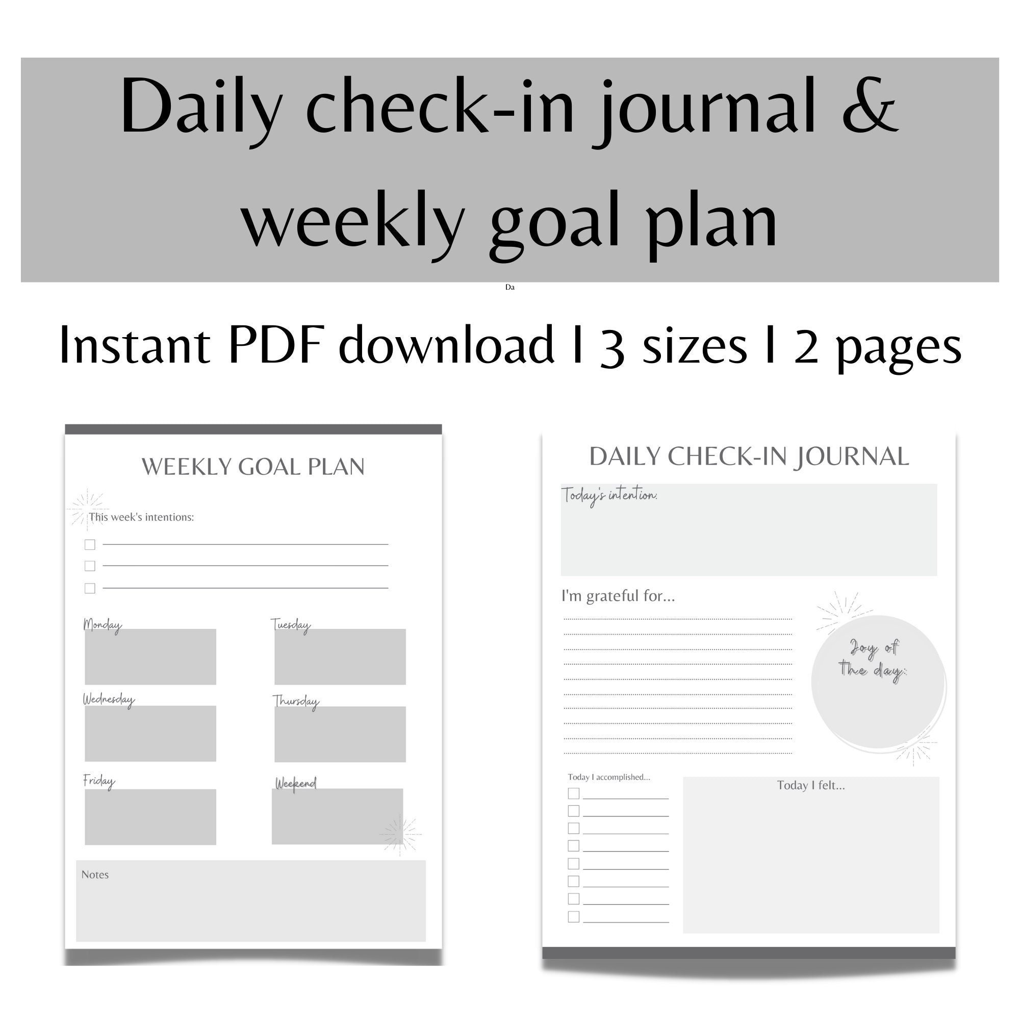 DAILY CHECK IN Journal With Weekly Goal Plan Worksheet, Wellness ...