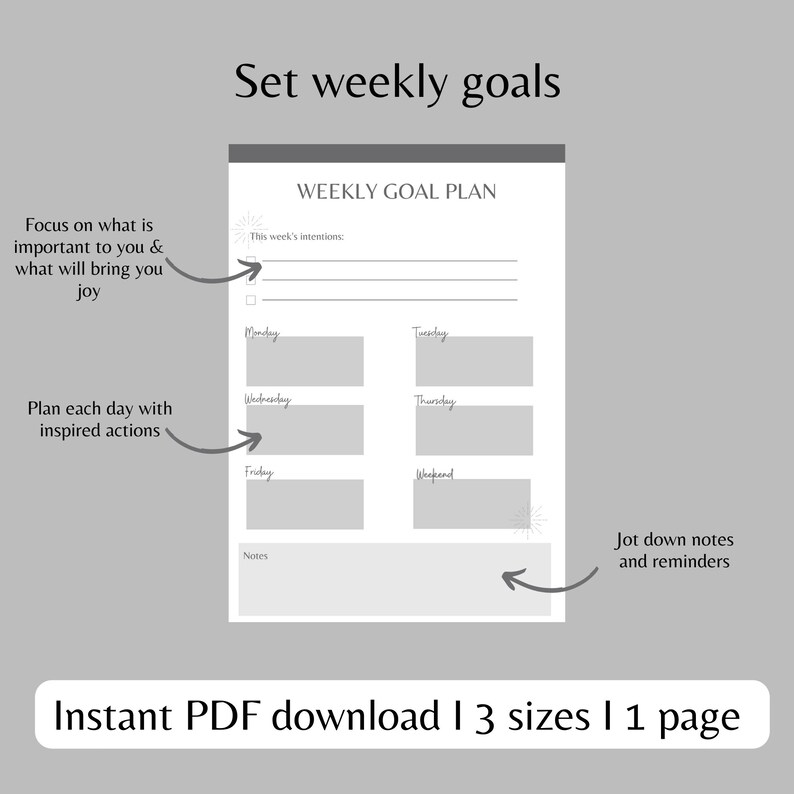 WEEKLY GOAL PLANNING, Plan Your Weekly Goals, Printable Goal Setting ...