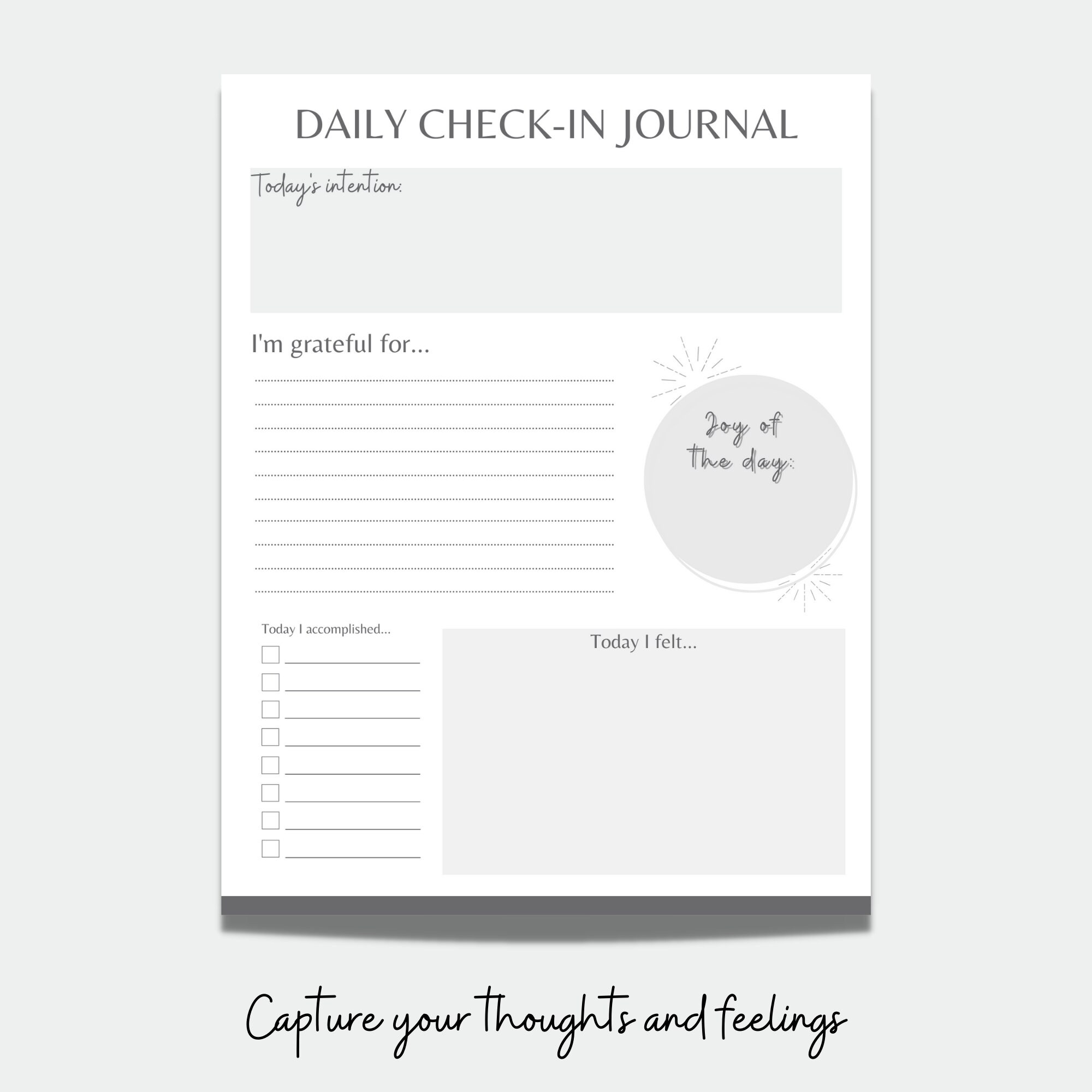 DAILY CHECK IN Journal With Weekly Goal Plan Worksheet, Wellness ...